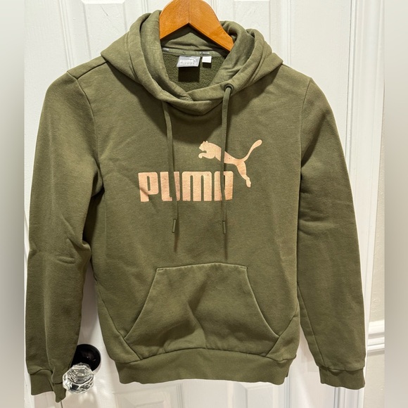 Puma | Tops | Puma Green Sweater With Metallic Logo And Hood | Poshmark